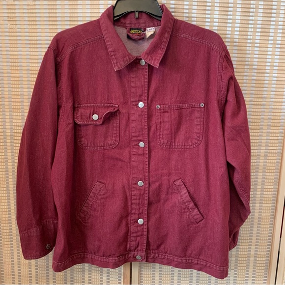 Sasson Jeans | Jackets & Coats | Vtg 8s Sasson Maroon Denim Shaket ...